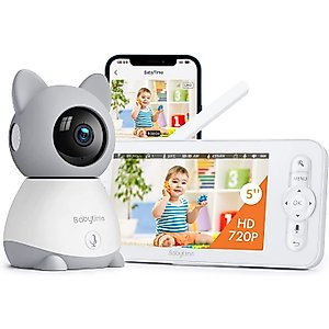 BabyTime Baby Monitor with Camera and Audio, 1080P Video Baby Monitor, 5" Color Display, Infrared Night Vision, 2-Way Talk, Temperature & Sound Alarm, Up to 1000ft Range, App Control
