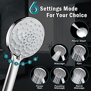 PinWin Shower Head, Upgraded Dual Rain Shower Head with Adjustable Extension Arm, 6-Setting Handheld Combo, Powerful High-Pressure Spray Against Low Pressure Water (12-Inch Showerhead Set, Chrome)