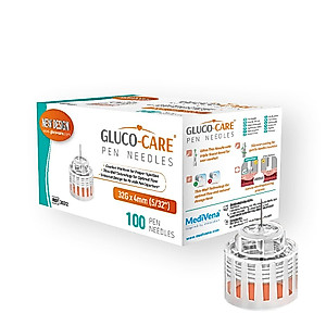 GLUCO-CARE Pen Tips 32G x 5/32’’ (4mm), Universal Fit, Optimal Skin-Contact Base for Comfort, Sterile, 100/bx