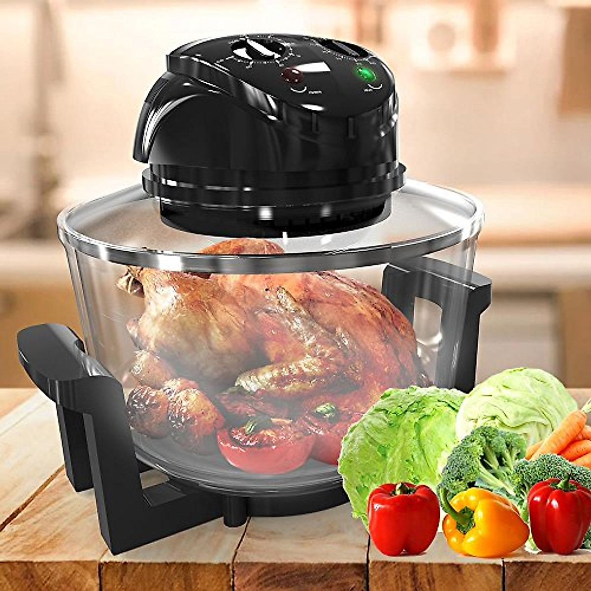 Nutrichef Convection Countertop Toaster Oven - Healthy Kitchen Glass Air Fryer Roaster Oven, Bake, Grill, Steam Broil, & Roast - Includes Glass Bowl, Broil Rack, & Toasting Rack - 18 Quart Capacity