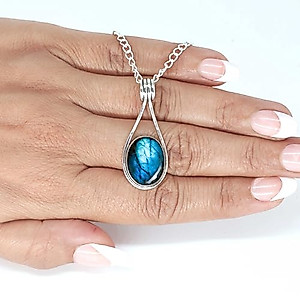 JEWELOPORIUM Genuine Gray Labradorite 925 Silver Pendant for Women Stone Handmade Silver Pendant Necklace Christmas - Gift Cocktail Jewelry