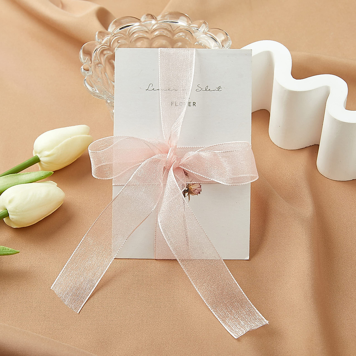 JINGLESTAR 1 Inch Wide Sheer Chiffon Ribbon - Pearl Silk Woven Ribbon Suitable for Gift Wrapping, Wedding Decor, Home Decor, Girl Hair Accessories Handmade DIY (25 Yards/roll) (Baby Pink)