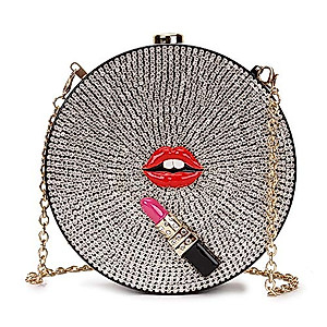 ENJOININ Evening Bags Fashion Clutch for Women Red Lips Rhinestone Purse Wedding Party Handbag Shoulder Chain Bag Purses