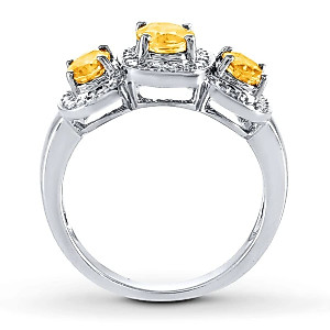 55Carat Natural-Citrine 925-Sterling-Silver Sparkle Three-Stone Halo Rings Diamond Accents Gemstone Handcrafted Fashion Jewelry Wedding Gifts for Women Size: 11