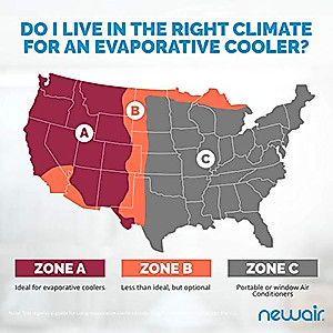 Newair Evaporative Cooler 470 CFM 250 sq. ft. Freestanding Home Air Cooler 3 Fan Speeds 1.45 Gallon Water Tank, White Easy Glide Wheels Remote Control Included