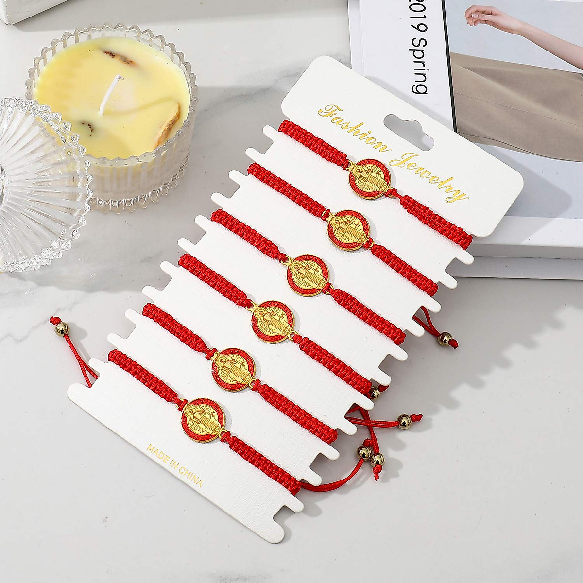 6 Pieces Religion Enamel Saint Benedict Bracelet Red Rope Bracelet Handmade Red Knot String Bracelets Luck bracelet Men Or Women As Gifts and Used in Prayer bracelet…