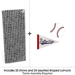 Big Dot of Happiness Batter Up - Baseball Paper Straw Decor - Baby Shower or Birthday Party Striped Decorative Straws - Set of 24