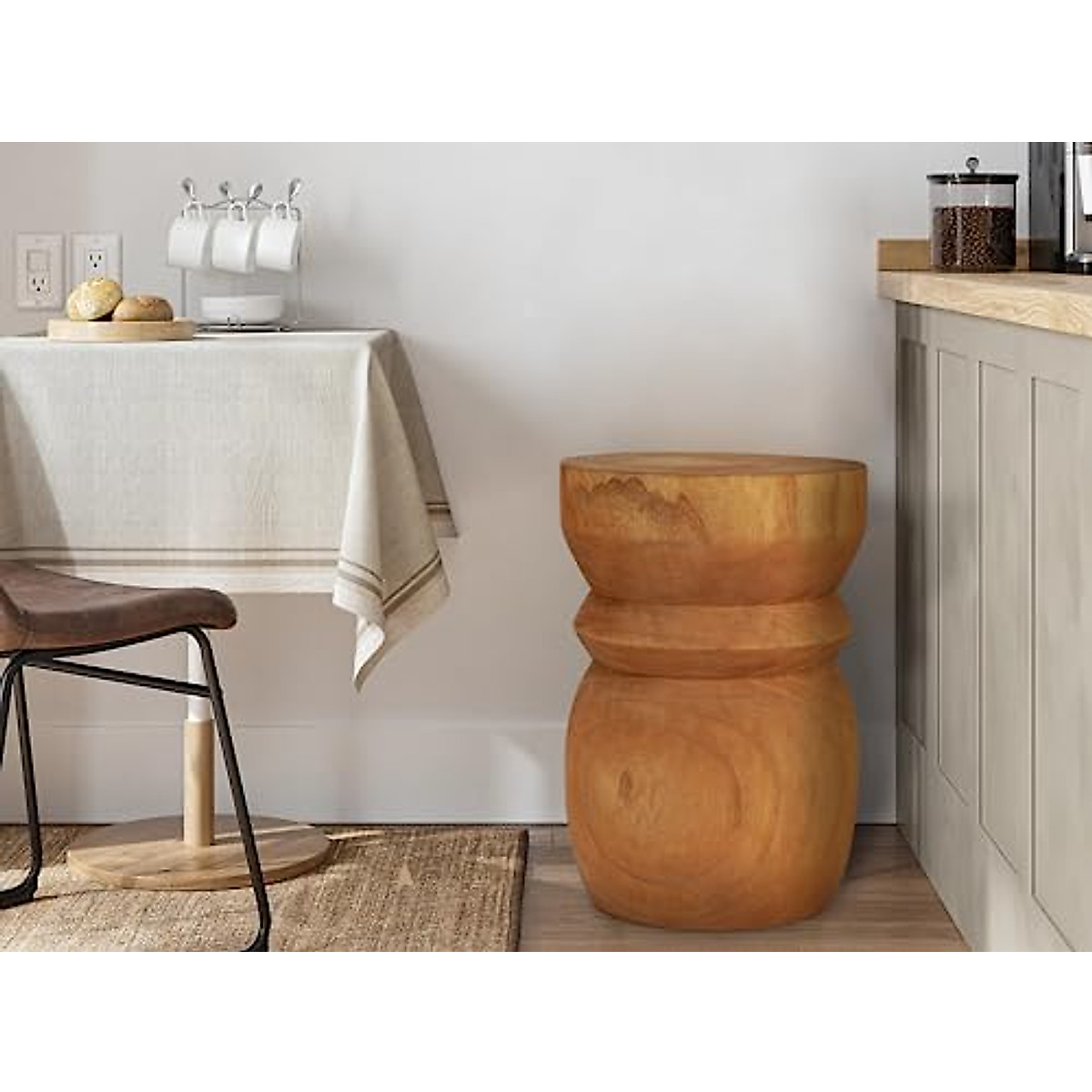 Uziass Wood Side Table Tree Stump Stool, 15”H End Table Round Outdoor Garden Natural Tree Stump Side Table for Living Room Bedroom Patio Balcony Home Decor