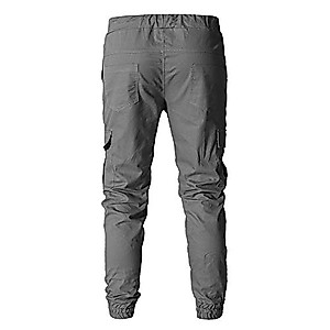 Men's Tactical Cargo Pants Workout Athletic Sweat Sports Pants Expandable Waist Baggy Loose Outdoor Lightweight Breathable Waterproof Quick Dry Military Combat Pants Gym Sweatpants Trousers Dark Gray