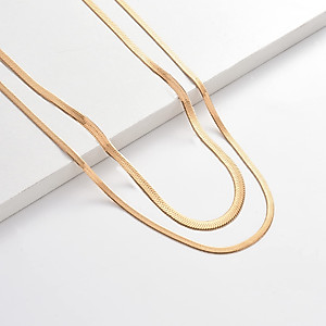 YANODA Herringbone Necklace for Women,14K Gold Necklaces for Women, Dainty Layered Gold Necklace for Women Thin Gold Snake Chain Necklaces Jewelry for Women
