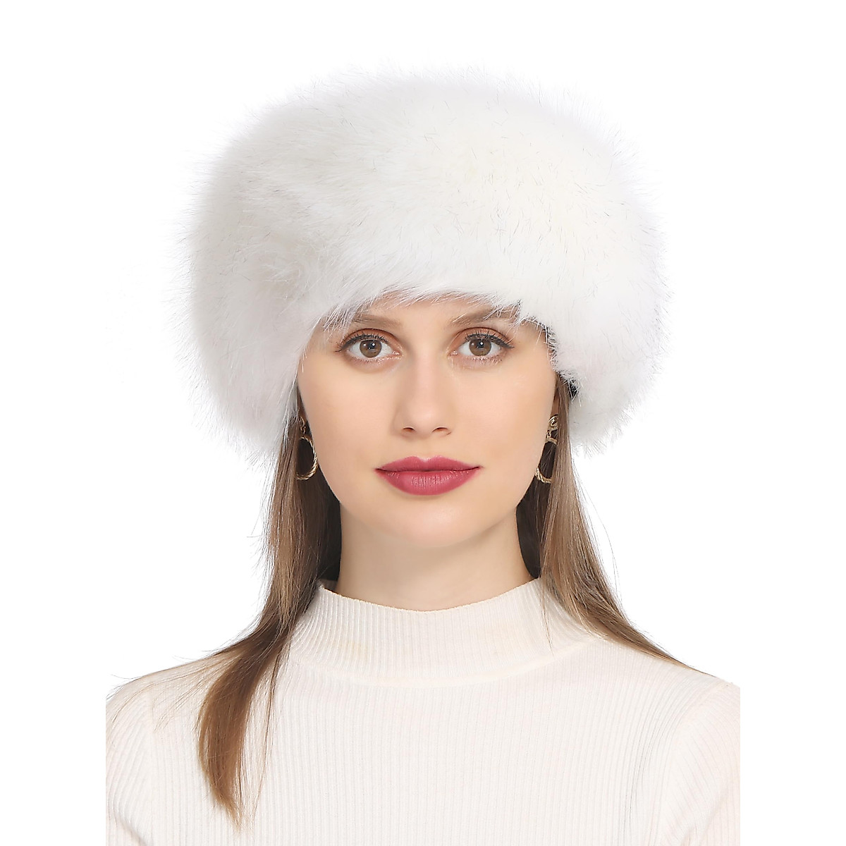 Rulala Fancy Faux Fur Headband for Women Winter Earwarmer Earmuff with Elastic(White)
