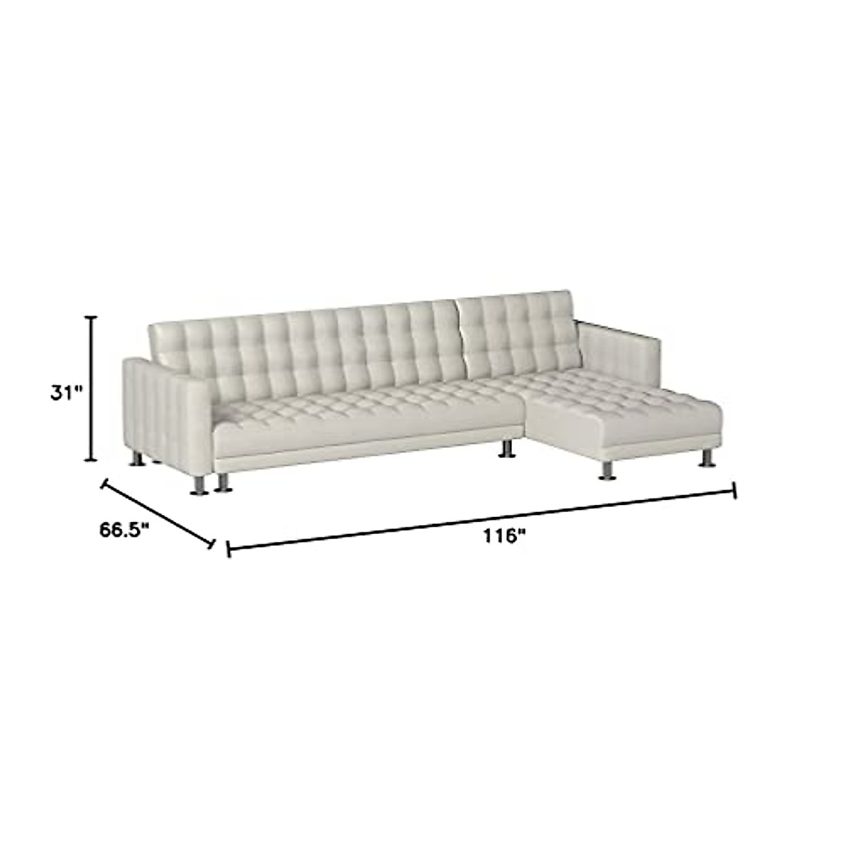 Velago ATTALENS White Modern Convertible Sectional Sofa | Leather Sleeper Queen Size | Reversible Chaise Lounge | Contemporary Living Room Furniture, 116"