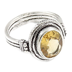 Citrine Faceted Gemstone Silver Band Ring for Women Solid 925 Sterling Silver Ring Handmade by Goyal Exports SRG354A (US-3)