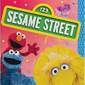 Sesame Street Party Supplies Pack Serves 16 Guest: Assorted 7" Plates and Beverage Napkins - Includes Birthday Candles (Bundle for 16)