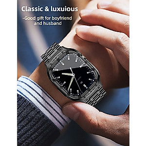 San Jeirie Stainless Steel Case & Band Compatible for Apple Watch Ultra 1/2 (49mm), Rugged Metal Protective Bumper Cover for iWatch Ultra Band for Men (Black)