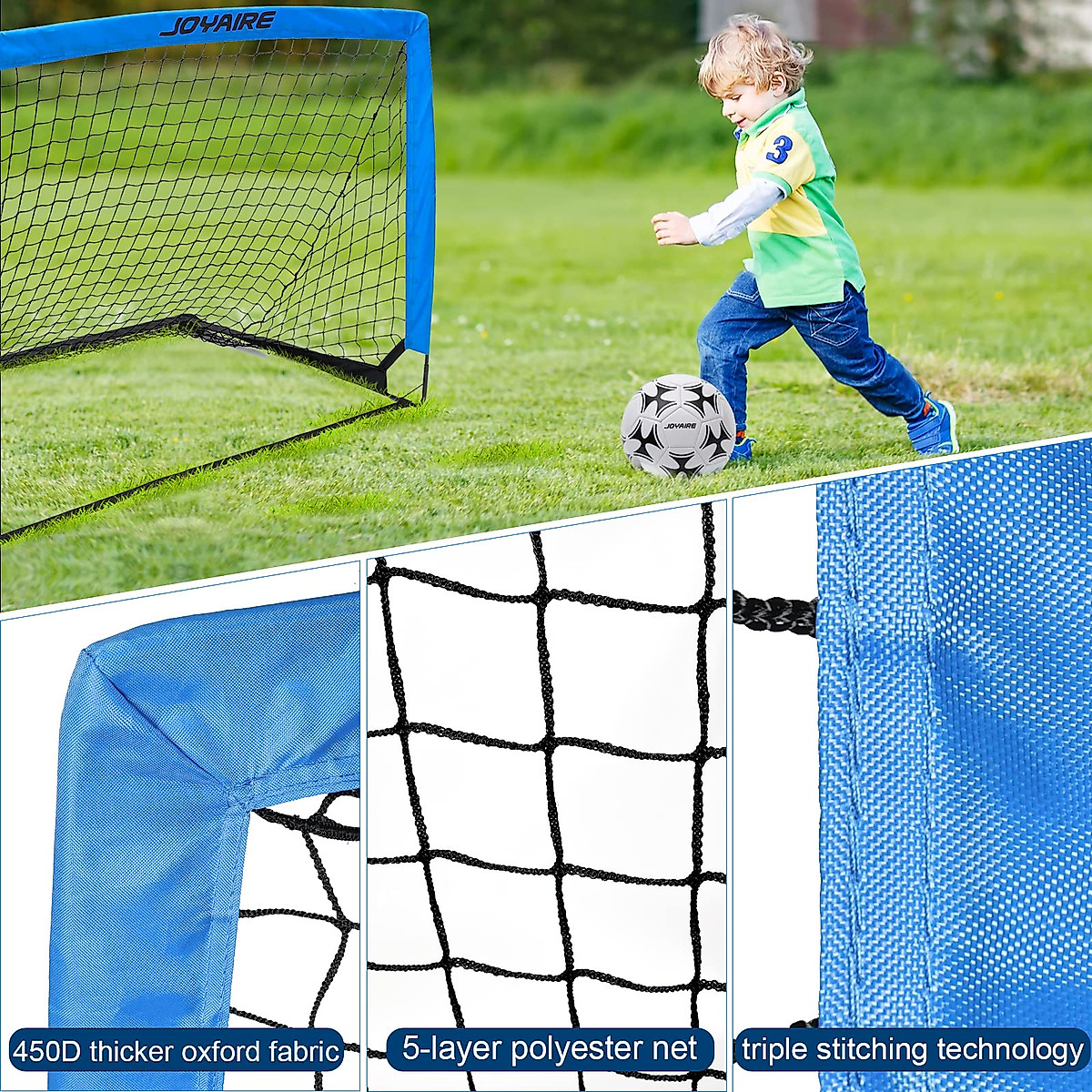 Soccer Goals for Backyard Set, Portable Kids Toddler Soccer Goal 2 of 4' x 3', Pop Up Soccer Net Soccer Training Equipment with Size 4 Soccer Ball, Carry Bag, Youth Games, Sports, Outdoor Play