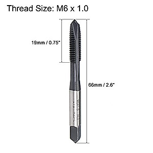uxcell M6 x 1.0 Spiral Point Threading Tap, H2 Tolerance High Speed Steel TICN Coated, Round Shank with Square End, Metric Screw Taps Tapping Bit for Machinist Thread Repair, 2pcs