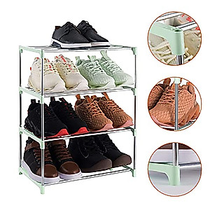 Xerhnan 4-Tier Stackable Small Shoe Rack, Lightweight Shoe Shelf Storage Organizer for Entryway, Hallway and Closet (green)