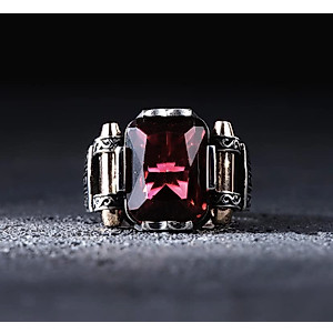 Men Silver Ruby Stone Ring, Square Stone Man Ring, Turkish Silver Handmade Ring, Zircon Stone Ring, 925k Sterling Silver Ring