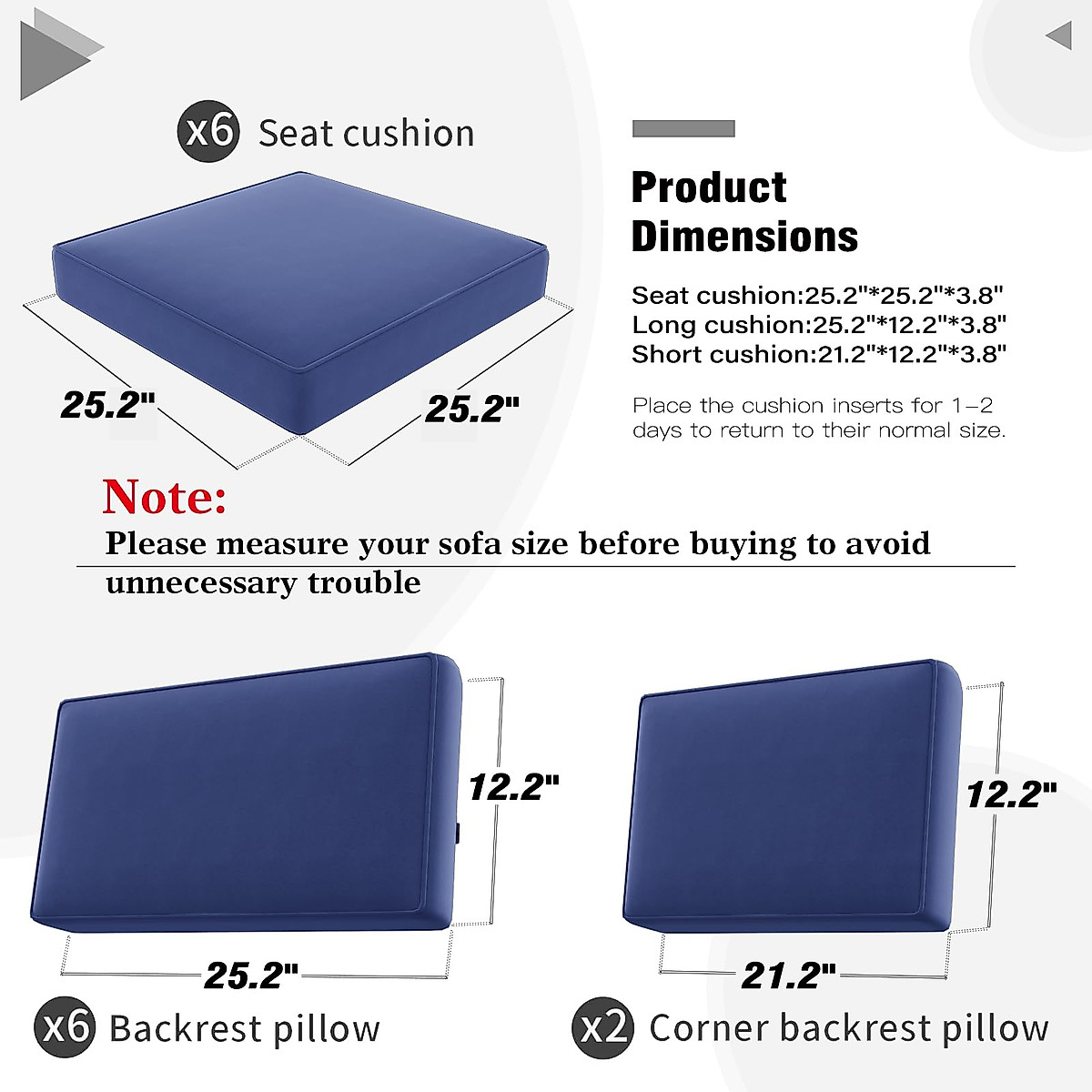 LayinSun Outdoor Furniture Replacement Cushions for 6 Seat Patio Rattan Wicker Sectional Conversation Sofa Set, 14-Piece Cushions Set