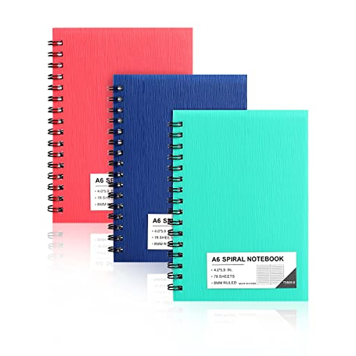 FLYING EAGLE Premium 4x6 Small Spiral Notebook 3 Pack A6 Mini Journal Plastic Hardcover 8mm Ruled Notebook 3 Color 468 Pages for School Work