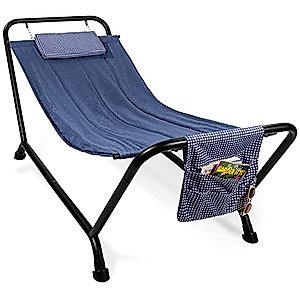 Best Choice Products Outdoor Hammock Bed with Stand for Patio, Backyard, Garden, Poolside w/Weather-Resistant Polyester, 500LB Weight Capacity, Pillow, Storage Pockets - Blue