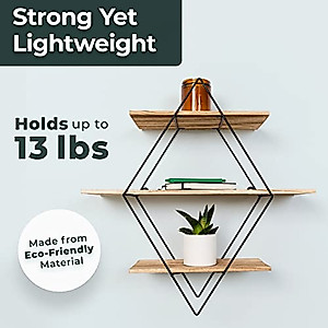 Greenco Geometric Diamond Shaped 3 Tier Mounted Floating Shelves, Rustic Wood Wall Storage Shelves for Bedroom, Living Room, Bathroom, Kitchen, Office, Natural Finish