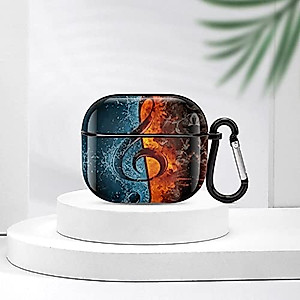 Water Fire Music Notes Pattern Airpods 3 Case Bluetooth Fashion Portable Shockproof and Anti-Scratch Headphone Charging Case Protective Case for Airpods 3 with Keychain Chain Gift Unisex