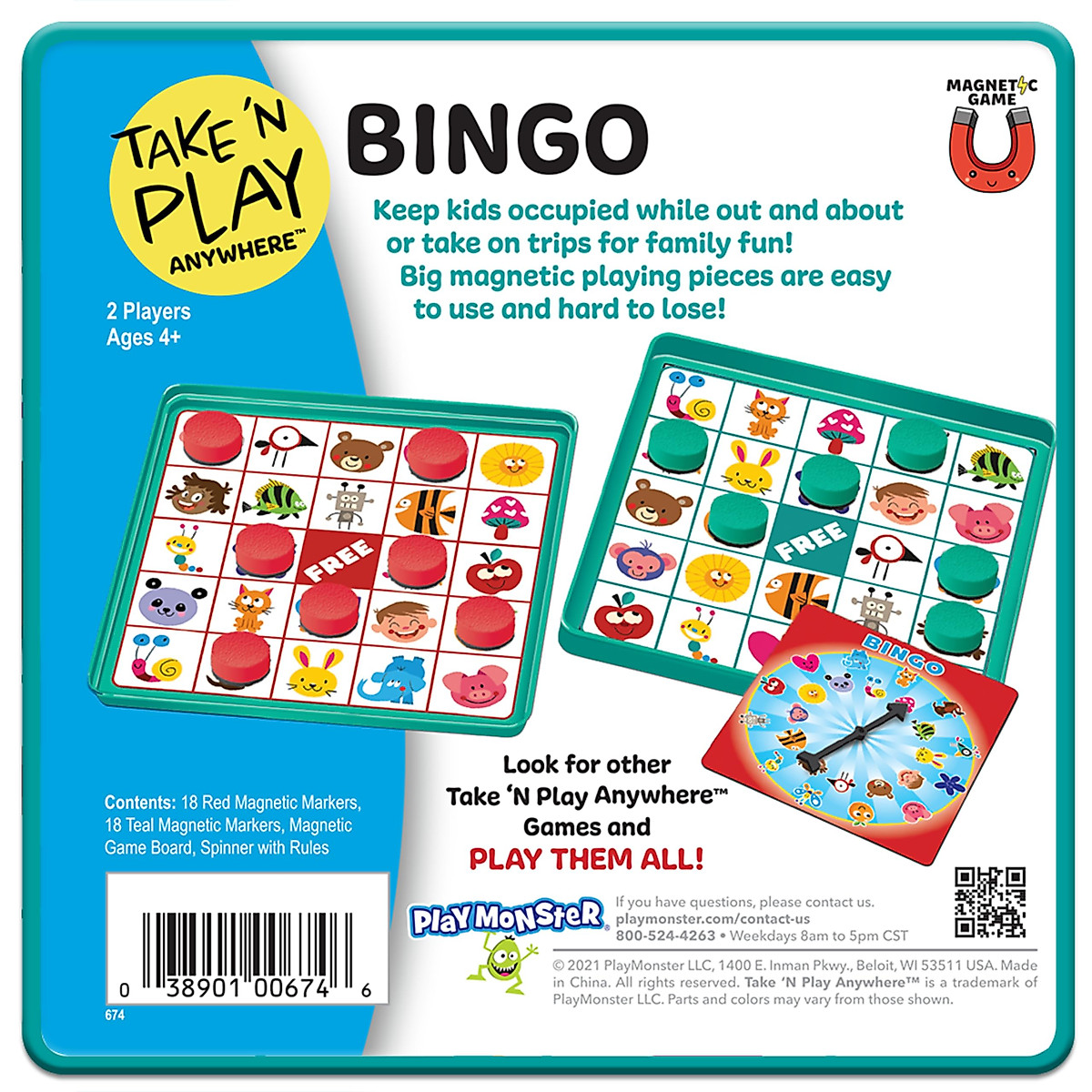 PlayMonster Take N Play Anywhere Bingo - Magnetic Pieces in Magnetic Travel Friendly Tin for Fun on the Go- For Ages 4+