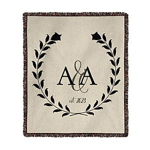 Astrocus Personalized Throw Blanket Couple, Cotton Gift for Wife, Custom Couples Initials Woven Blanket, Cotton Anniversary Customized Blanket Gift for Husband