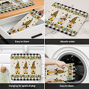 Microfiber Dish Drying Mat 18x24inch, for Kitchen Counter/Countertop Drying Mat, Spring Gnome Sunflower Absorbent Dish Draining Mat/Pad for Sink,Bar,Coffee,or Cup - Buffalo Plaid