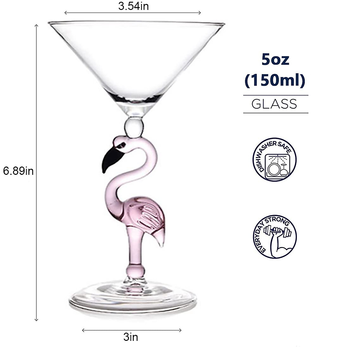 Creative Pink Flamingo Cocktail Glass, Set of 2 Martini Glasses, 5 Ounce Wine Glass, Bar Accessories, Birthday gift, Wedding & Celebrations Cup(2, 150ml)