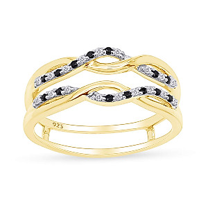 0.24 Carat Black & White Cubic Zirconia Twist Enhancer Guard Ring 14K Yellow Gold Over Sterling Silver Ring Size-6