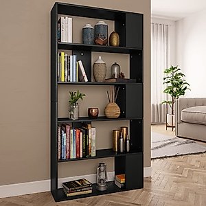 FurturHome 5-Tier Bookcase | Wooden 5-Shelf Bookshelf | Modern Wood Book Shelf with 5 Compartments for Bedroom Living Room Home Office | Black Engineered Wood 31.5" x 9.4" x 62.6"