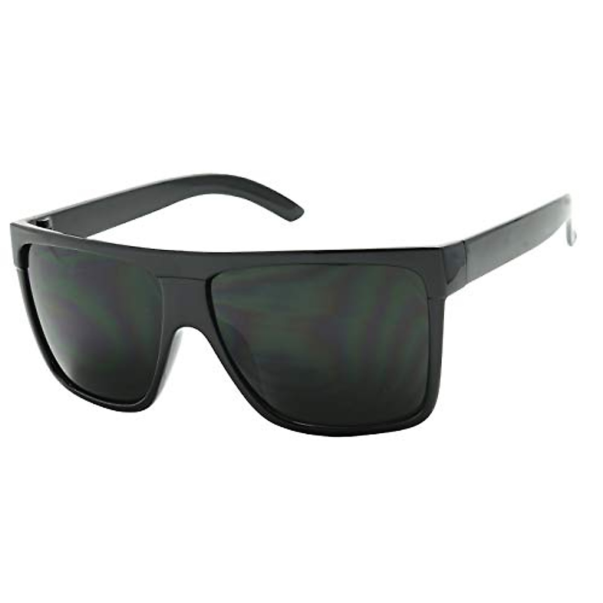 ShadyVEU Super Dark Round Sunglasses UV400 Casual Blacked Out 80's Retro Shades (Glossy Black Flat Top Frame, Dark Black)