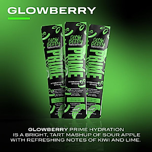 Prime Hydration+ Stick Pack | GLOWBERRY | 6 Sticks | Electrolyte Drink Mix | 10% Coconut Water | 250mg BCAAs | Antioxidants | Naturally Flavored | Zero Added Sugar | Easy Open Single-Serve Sticks