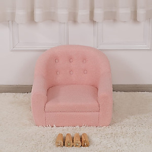 Small Toddler Sofa Chair/Kids Sofa Chair/Velvet Upholstered Kids Sofa Couch/Big Kids Couch with Wooden Legs for Children Gift (Pink)