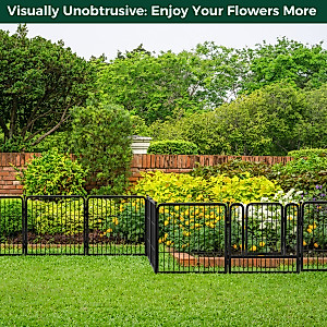 FXW Decorative Garden Metal Fence Temporary Animal Barrier for Yard, 8 Panels, 24inch, Black