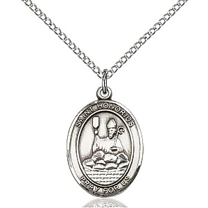 EXTEL Medium Oval Sterling Silver St. Honorius Pendant with 18" chain, Made in USA