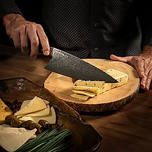 PERLINGSTONE Momentum Collection Chef Knife 8 Inch - Ultra Sharp Chef Knife with AUS10 Japanese Steel Blade - Professional Kitchen Knife - Desert Ironwood Handle - Chefs Knife Includes Sheath