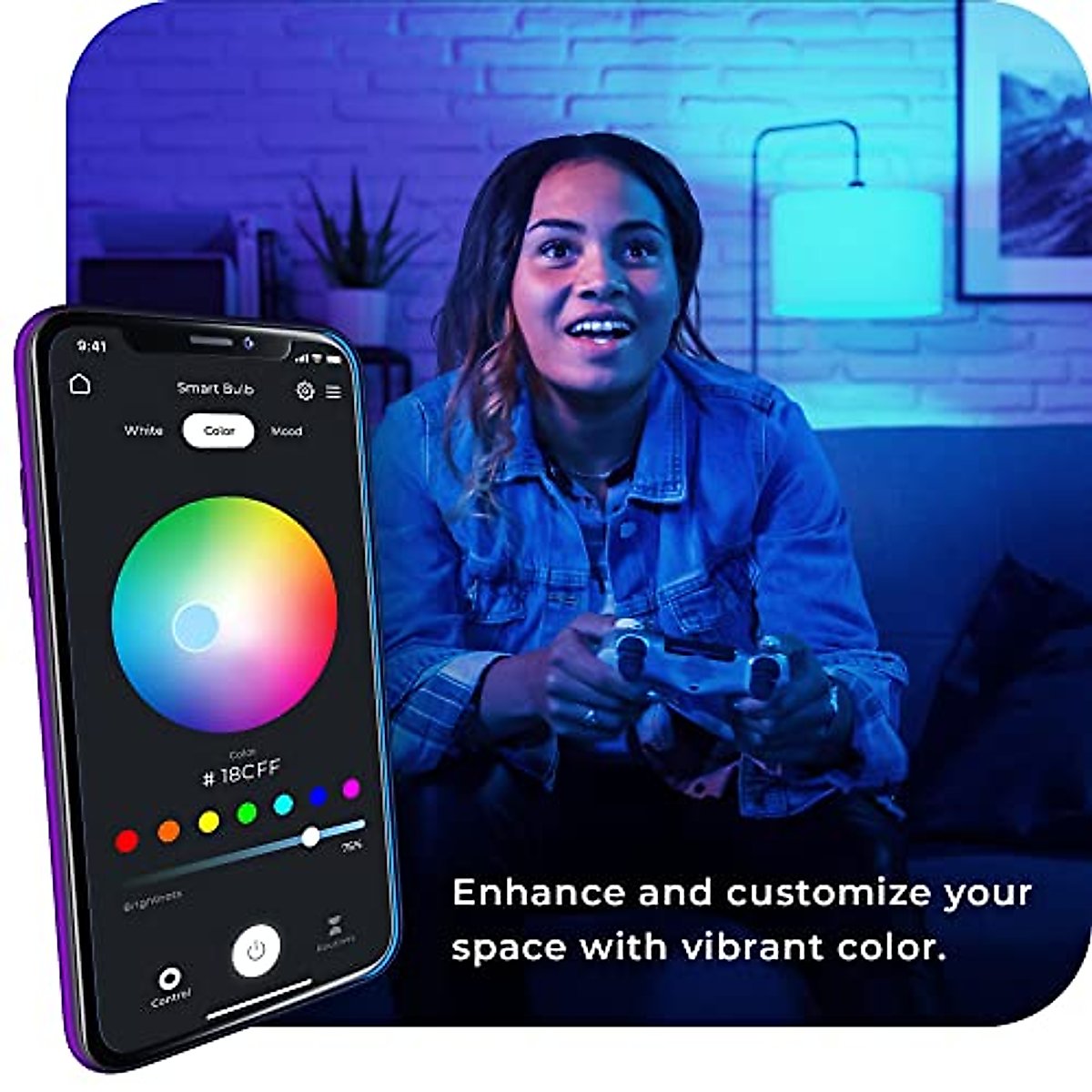 Globe Electric 34207 Wi-Fi Smart 10 Watt (60W Equivalent) Multicolor Changing RGB Tunable White Frosted LED Light Bulb 2-Pack, No Hub Required, Voice Activated, 2000K - 5000K, A19 Shape, E26 Base