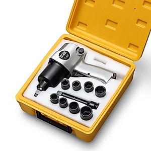 ZOYAKKI 1/2" Air Impact Wrench Set, 520Nm, 5 Speed, Double Hammer, 7 Rotor Slots, Pneumatic Impact Gun, with 8 Metric Impact Sockets,and Blow Molded Carrying Case