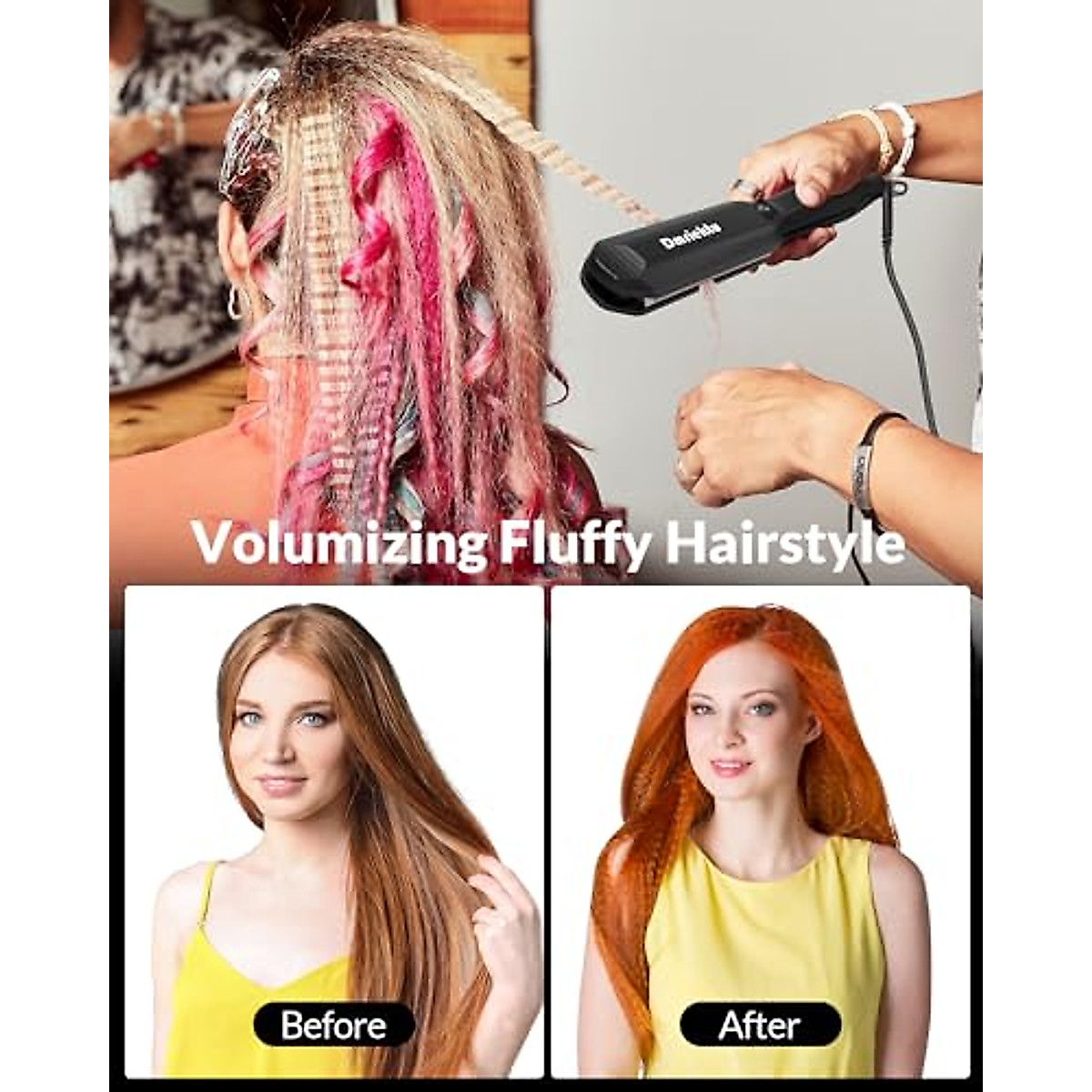 Dmriektu Hair Crimper for Volumizing Fluffy Hairstyle, Crimper Hair Iron with Ceramic Plates, Crimping Iron Tool for Women Girls Hair Waver Dual Voltage, Auto Off