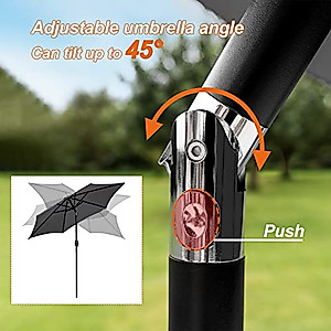 TUKAILAi 10ft Patio Umbrella, 3M Heavy Duty Outdoor Umbrella with Push Button Tilt Crank and 6 Sturdy Ribs, UV 50+ Protection Sun Shade for Market, Garden, Patio, Backyard & Pool (Grey)