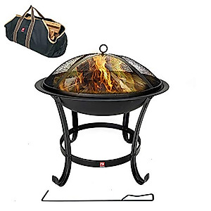 FireBeauty Fire Pit BBQ Grill Pit Bowl with Mesh Spark Screen Cover,Poker (Includes Tote Bag)