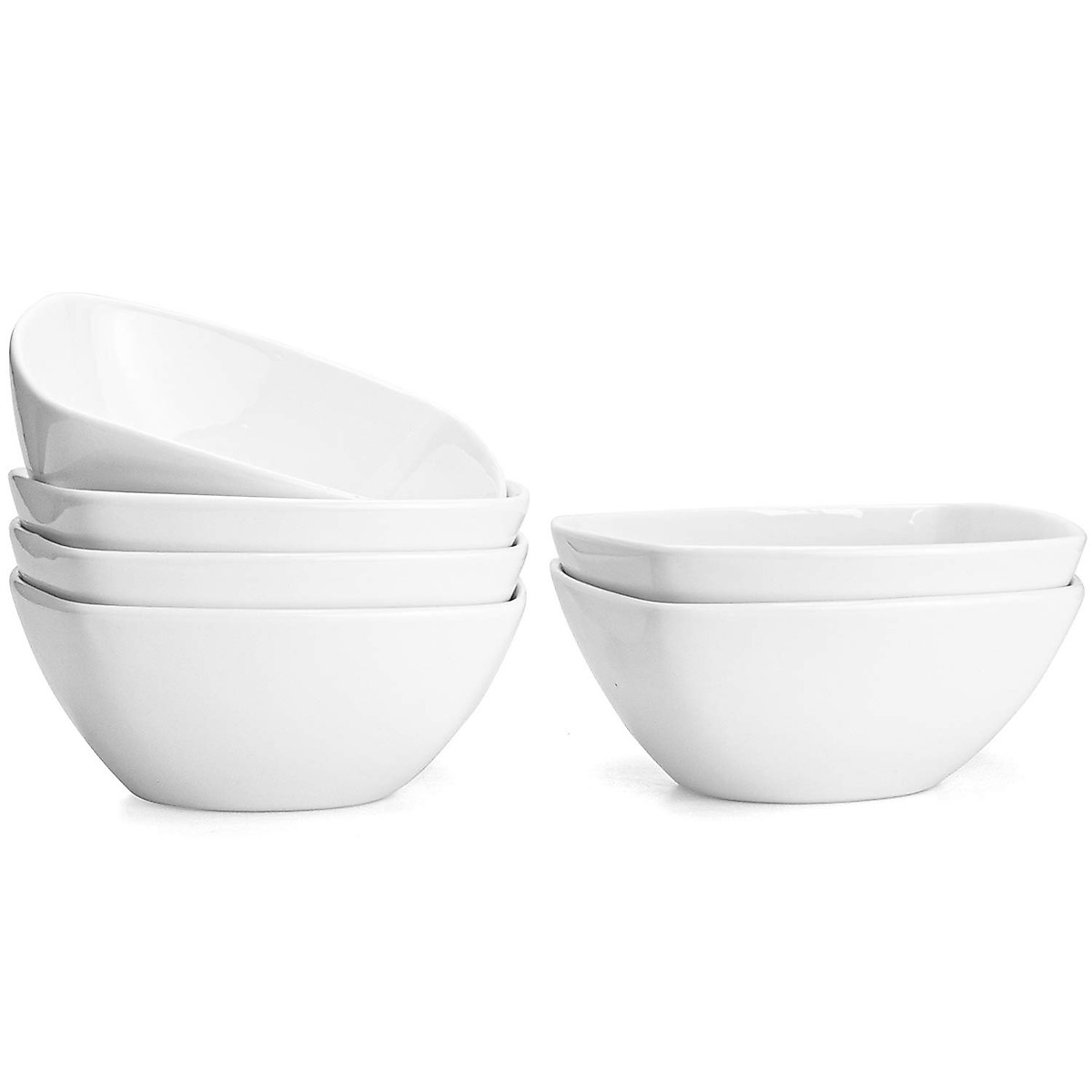 Foraineam Porcelain Square Cereal Bowls 20 Ounces Soup Pasta White Serving Bowl for Dinner, Dessert, Salad, Fruit, Small Side Dishes, Set of 6