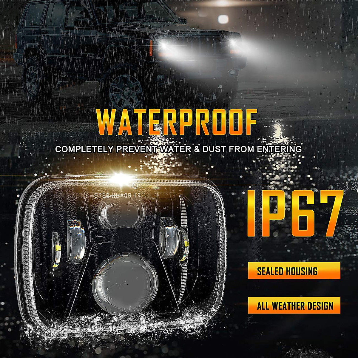 Auxbeam 5x7 7x6 Inch Led Headlights with High Low Beam H6054 6054 Led Rectangular Headlight Compatible for Jeep Wrangler YJ Cherokee XJ GMC Replacement H5054 H6054LL 69822 6052 6053 (Black)