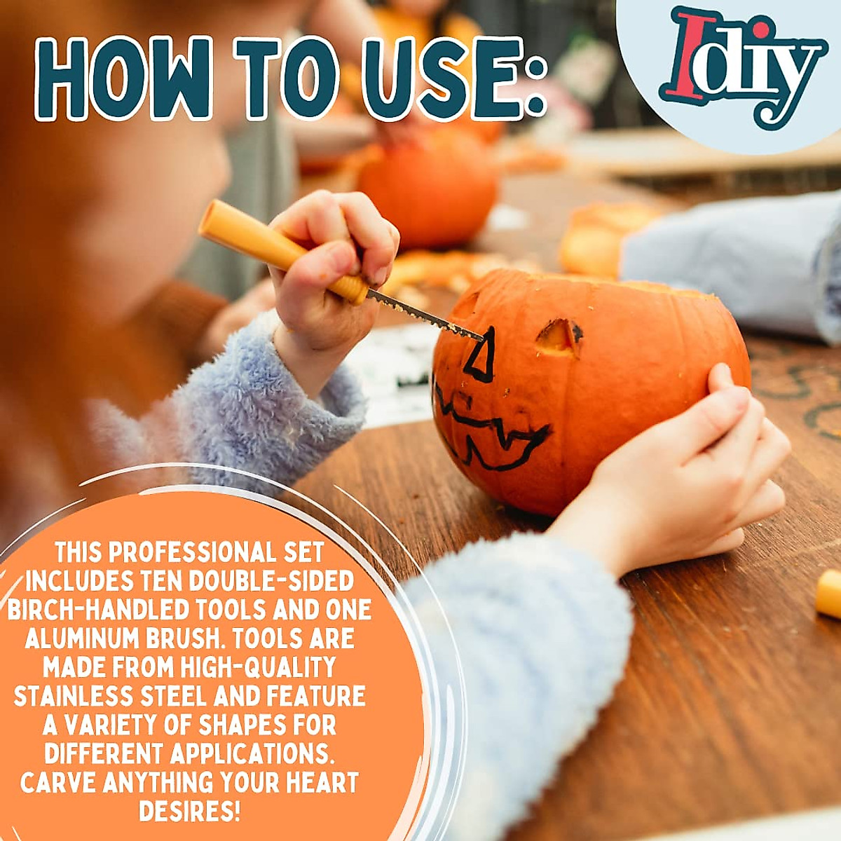 Pumpkin Carving Kit (21 Tool Set) w 11 Double Sided Pieces - Halloween Professional Sculpting, Cutting and Carving Knife Supplies for Fall Jack-O-Lanterns, Pumpkins, Decorations for Kids and Adults