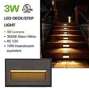 Hykolity Low Voltage LED Landscape Deck Light, 3W 49LM 12V Wired for Outdoor Yard Lawn Step and Stair Lighting, Die-cast Aluminum Construction, 10-Watt Equivalent, 15-Year Lifespan, 6 Pack