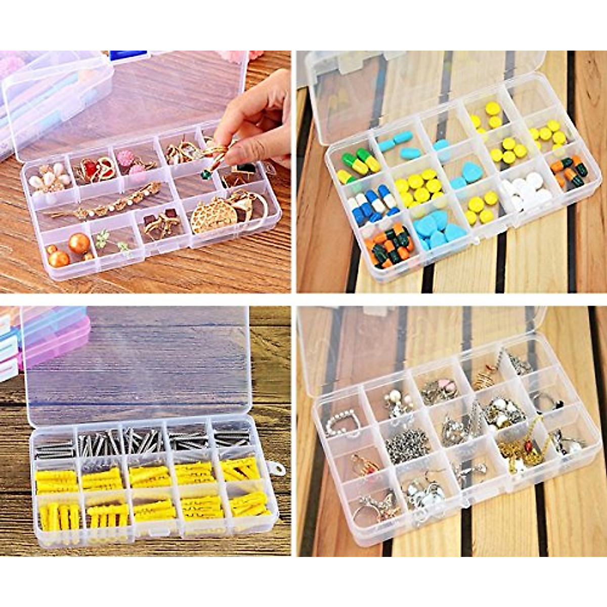 4 Pcs 15 Grids 6.85 Inch x 3.85 Inch Adjustable Small Removable Clear Plastic Jewelry Organizer Divider Storage Box Jewelry Earring Tool Containers (4pack(15-Grid ))